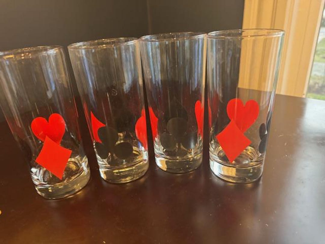 1980’s Card Playing Symbols Highball Glasses - Set of 4 - Etsy