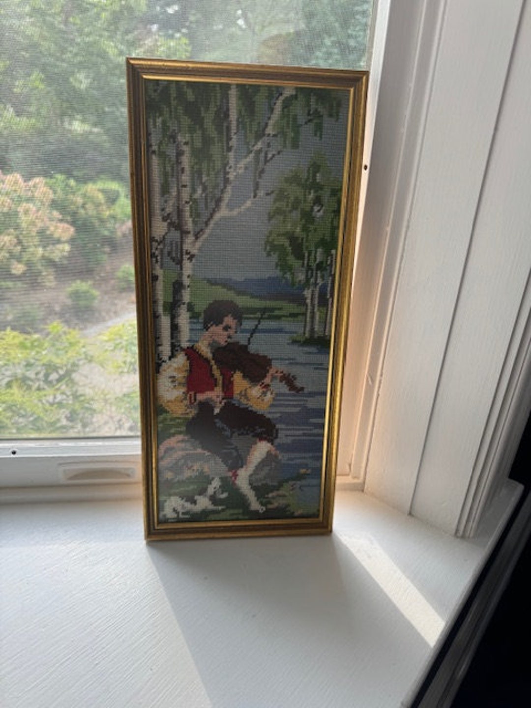 Vintage Framed Still Life Needlepoint/cross Stitch Artwork - Man ...