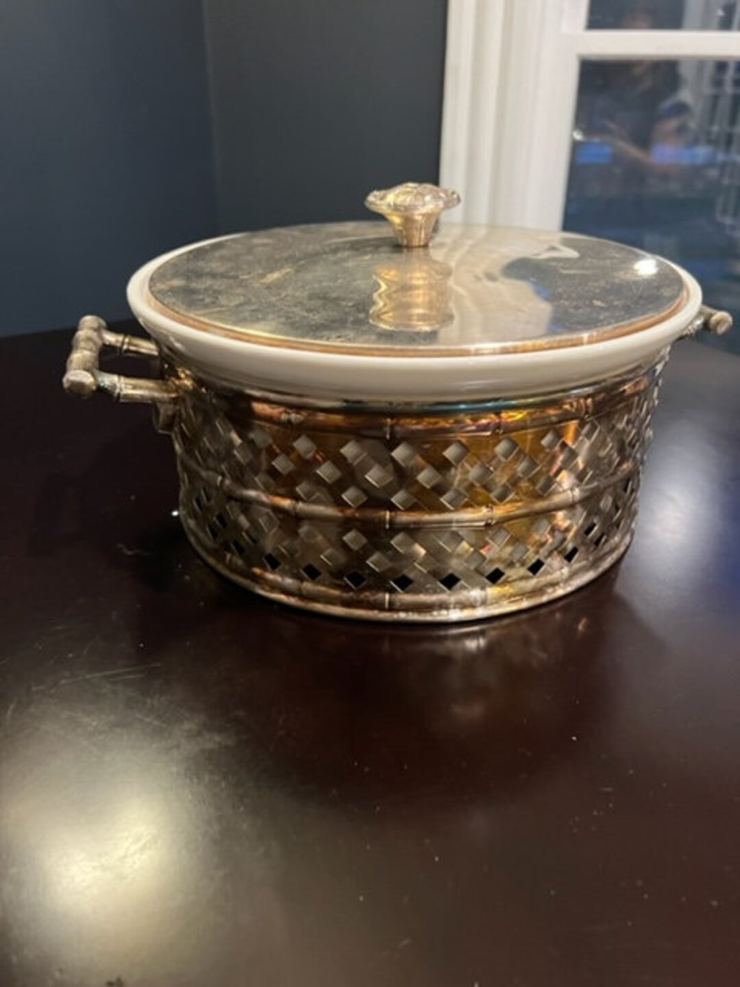 Vintage Hall White Serving Dish With Silver Plate Cover and Handles Set ...