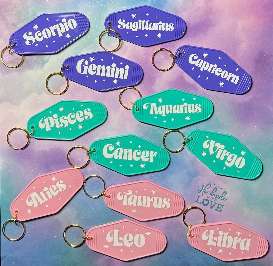 Zodiac Motel Keychains, Astrology Gift, Birthday Gift, Zodiac Signs ...