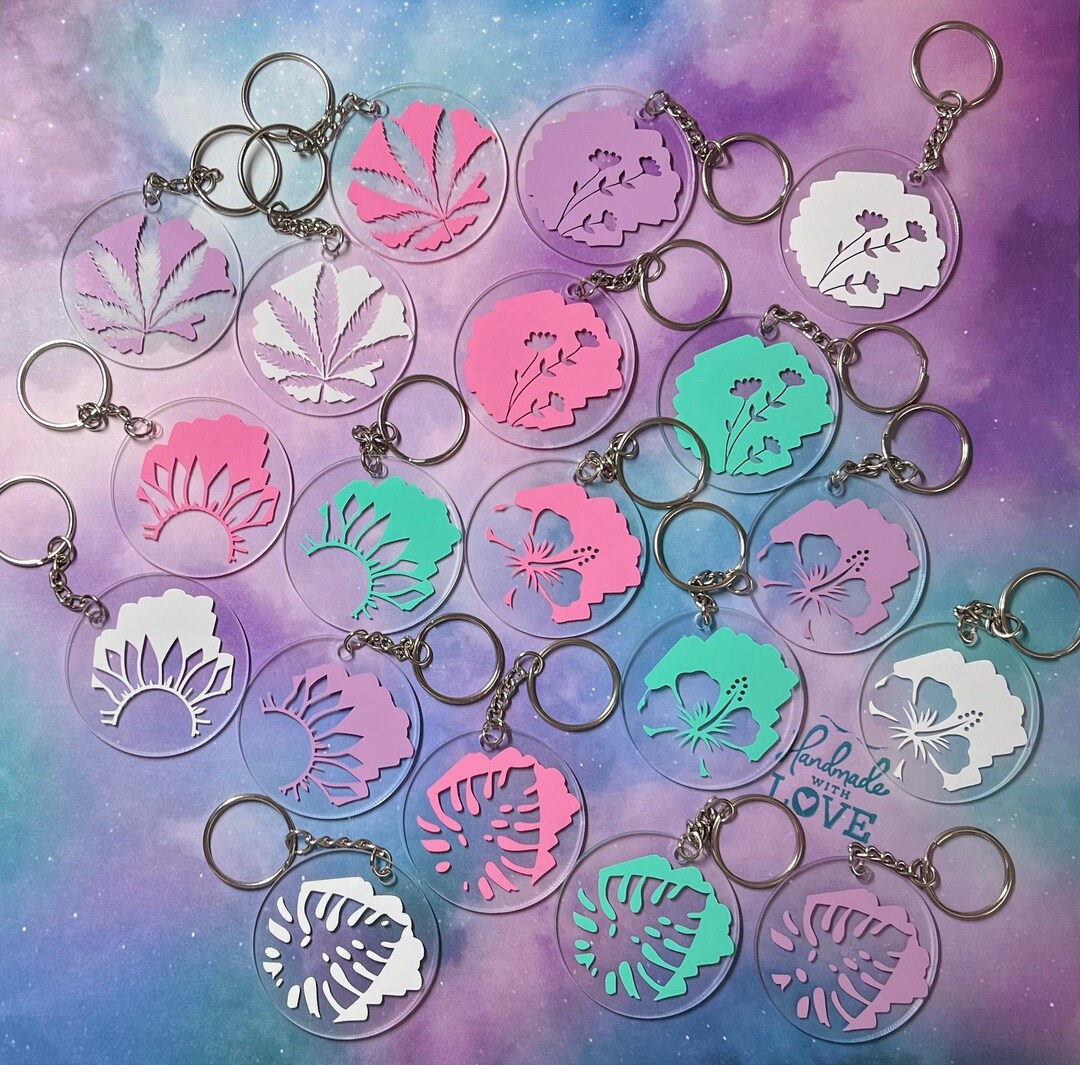 Plant Keychain, Floral Keychain, Clear Acrylic Keychain, Monstera Leaf ...