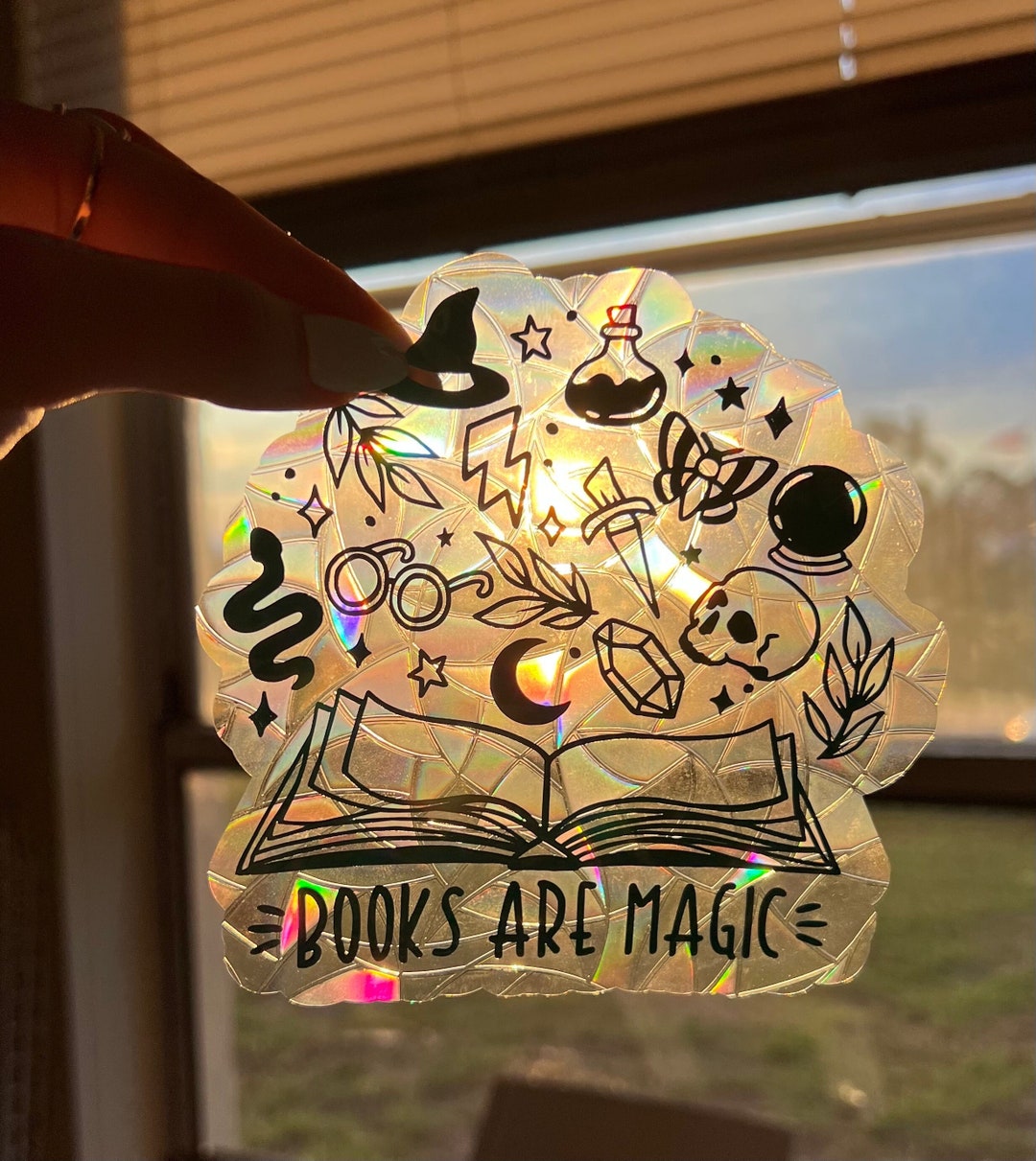 Books Are Magic Suncatcher, Rainbow Window Cling, Window Cling Sticker ...
