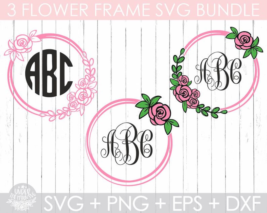 Flower Monogram Frame Svg ,circle Rose Monogram Svg, Floral Wreath Baby ...