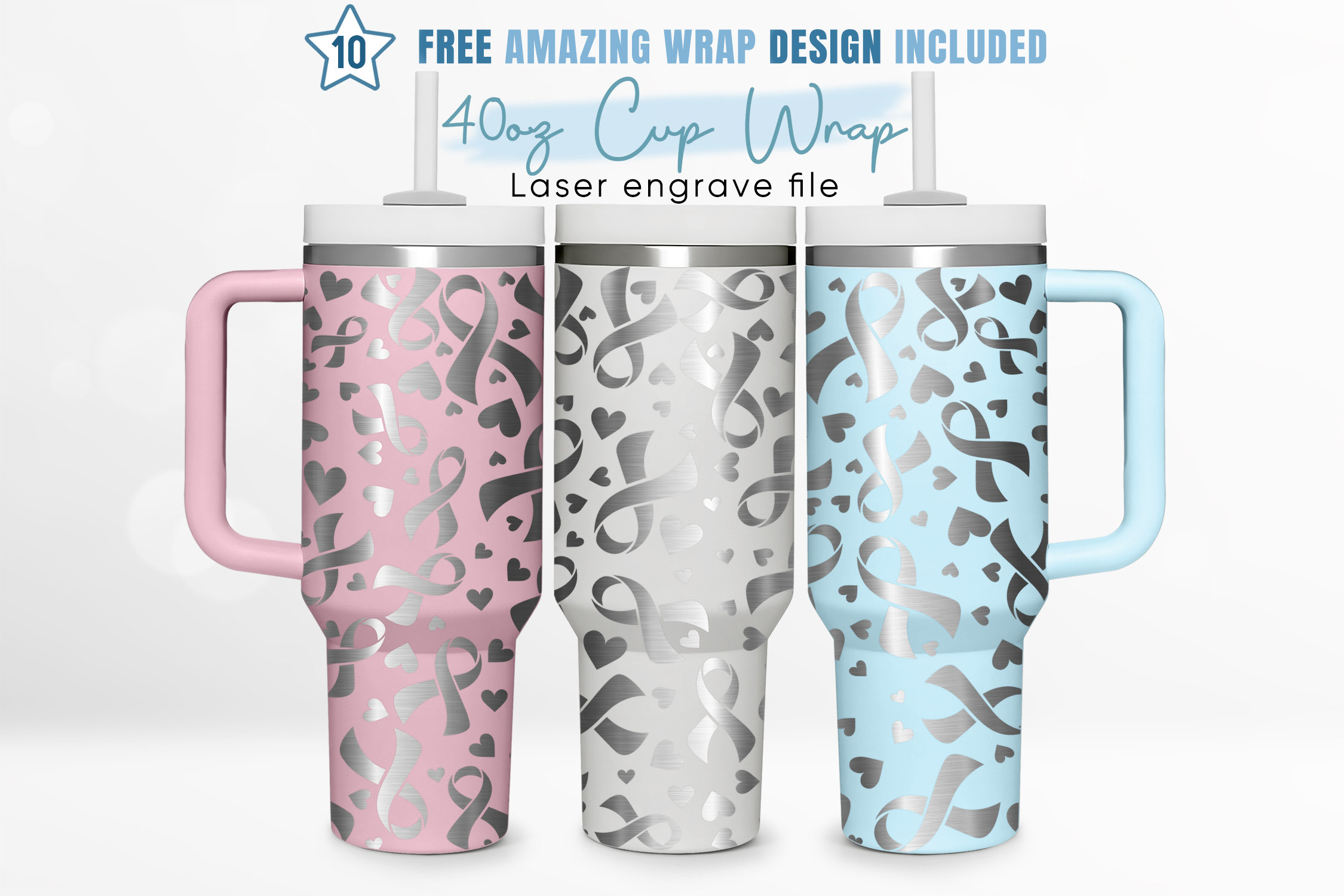 40oz Engraved Tumbler Wrap Breast Cancer, Pink Ribbon, Awareness, Heart ...