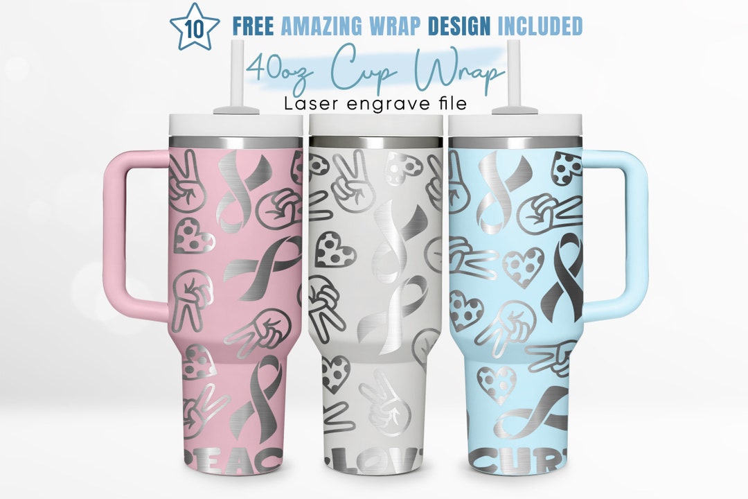 40oz Engraved Tumbler Wrap Breast Cancer, Pink Ribbon, Awareness, Heart ...