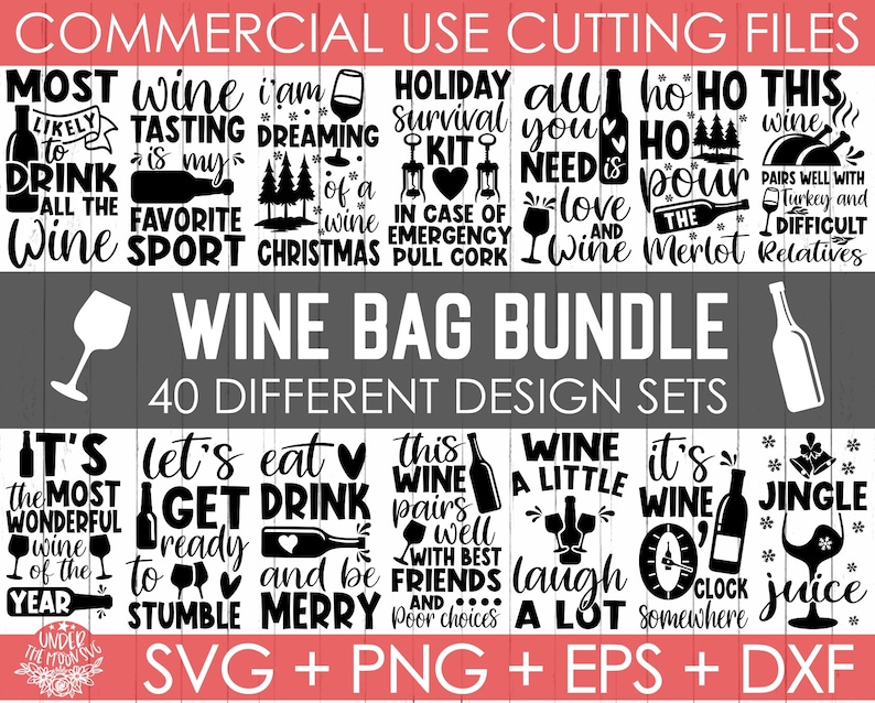 40 Wine Bag Svg Bundlechristmas Wine Svg Filesfunny Wine Etsy Uk