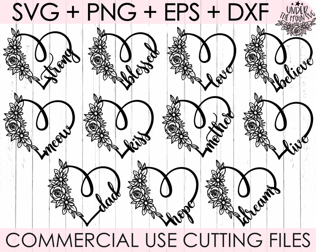 Floral Heart Svg Bundle,strong Heart Svg,kiss Svg,love Heart Svg,floral ...