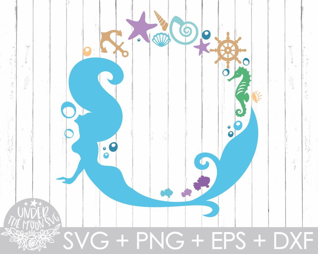 Mermaid Monogram Frame Svg, Instant Download Design, Mermaid Circle ...