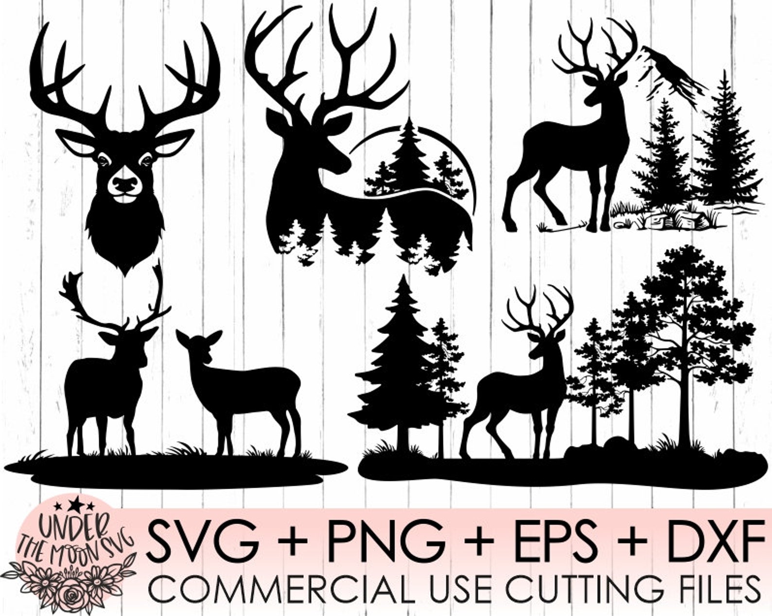 5 Deer Bundle Svgdeer Svgnature Deer Svg File Mountains Svg | Etsy