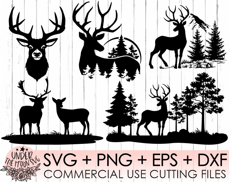 5 Deer Bundle Svgdeer Svgnature Deer Svg File Mountains Svg | Etsy