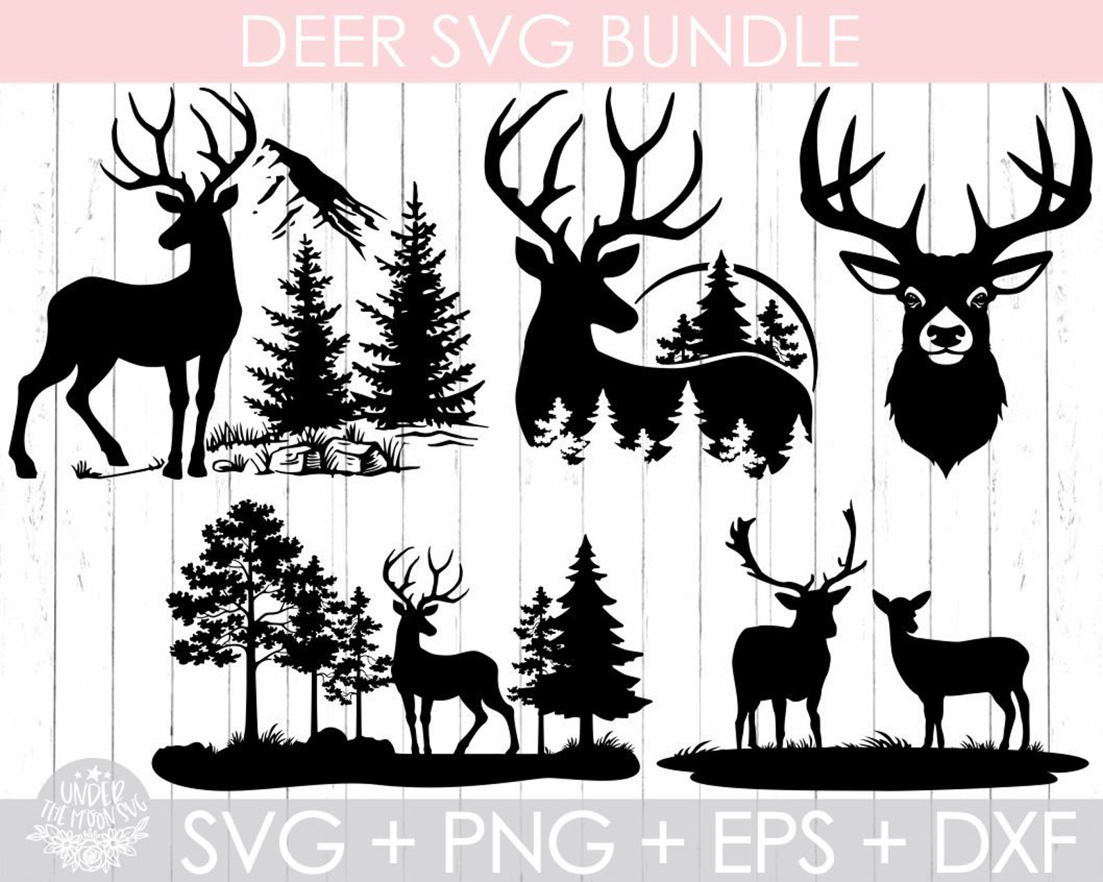 5 Deer Bundle Svgdeer Svgnature Deer Svg File Mountains Svg - Etsy