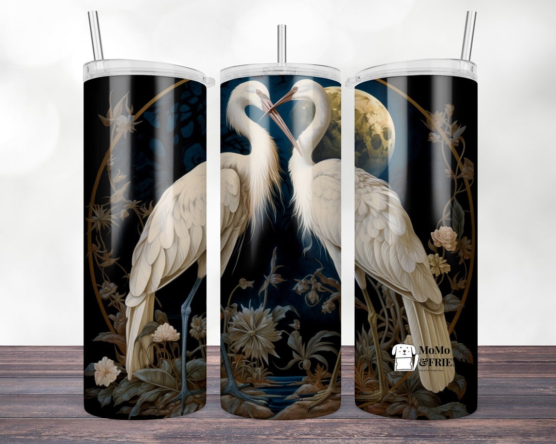 Two Lover Cranes Bird Under the Moon 20oz Skinny Tumbler PNG, Digital ...