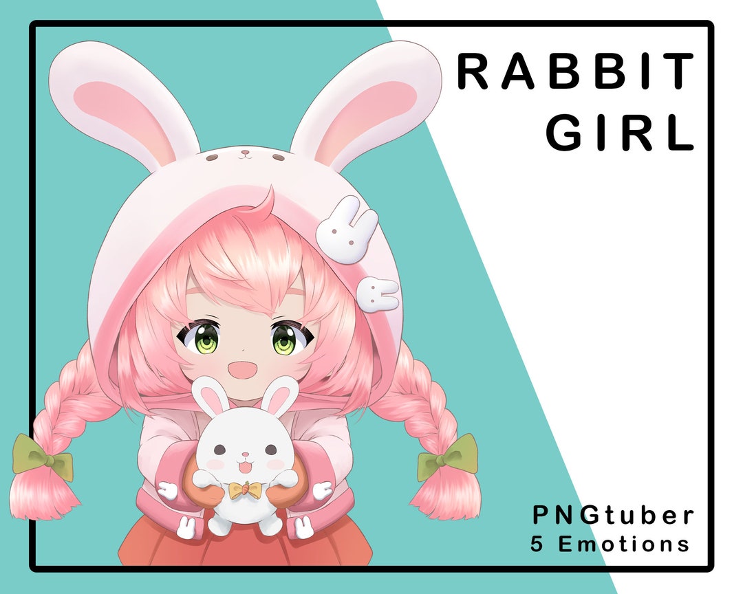 Cute Rabbit Girl Pngtuber | 5 Expressions | 2D Model Vtuber Assets ...