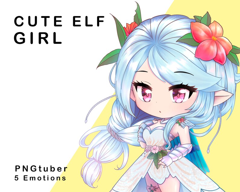 PNGTUBER - Chibi Cute ELF Girl - Vtuber Model With 5 Expressions ...