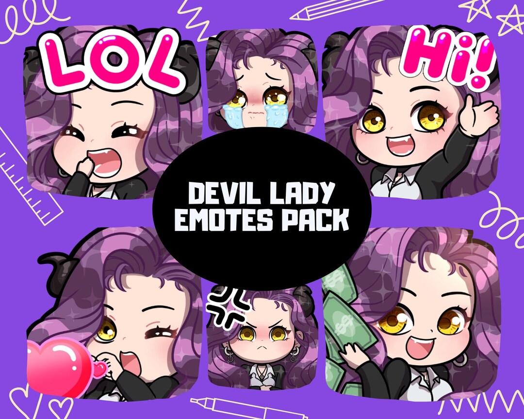 Cute Devil Lady Emote Pack - Adorable Emoji Stickers for Twitch Discord ...