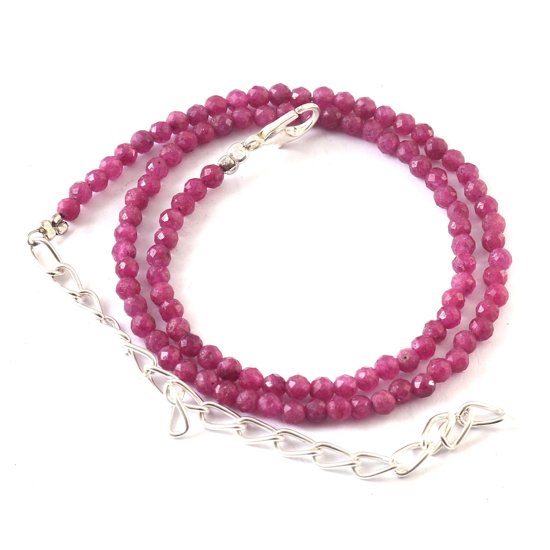 Faceted Ruby Beaded Necklace: 3mm Gemstone Rondelle, Brass Clasp - Etsy