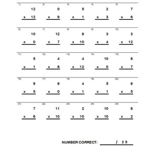 0-12 Multiplication Facts Printable Unlimited Variety 50 or - Etsy
