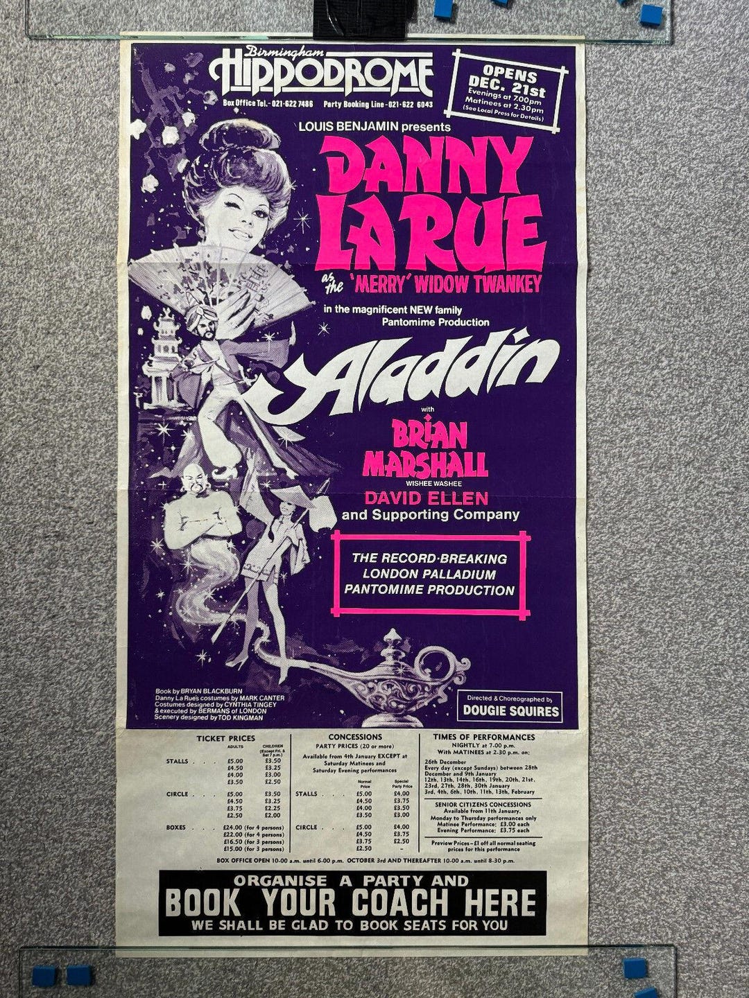 1981 Aladdin Birmingham Hippodrome Theatre 'coach' Poster Danny La Rue ...