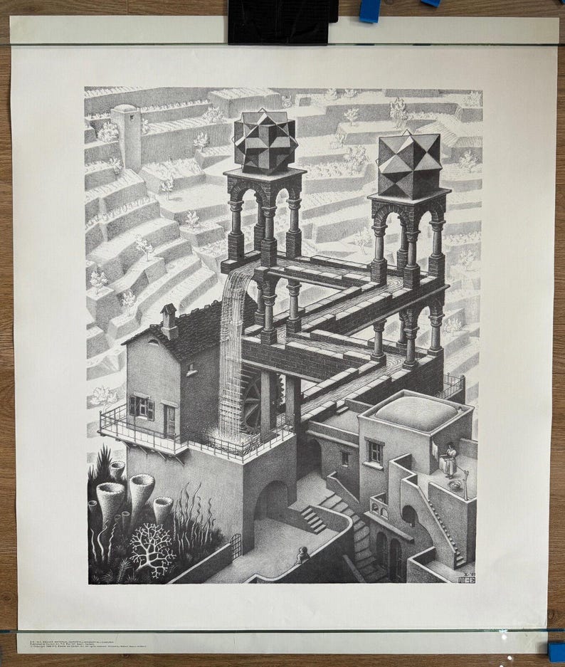 1988 M.C Escher Fine Art Print Poster Illustration Waterfall - Etsy