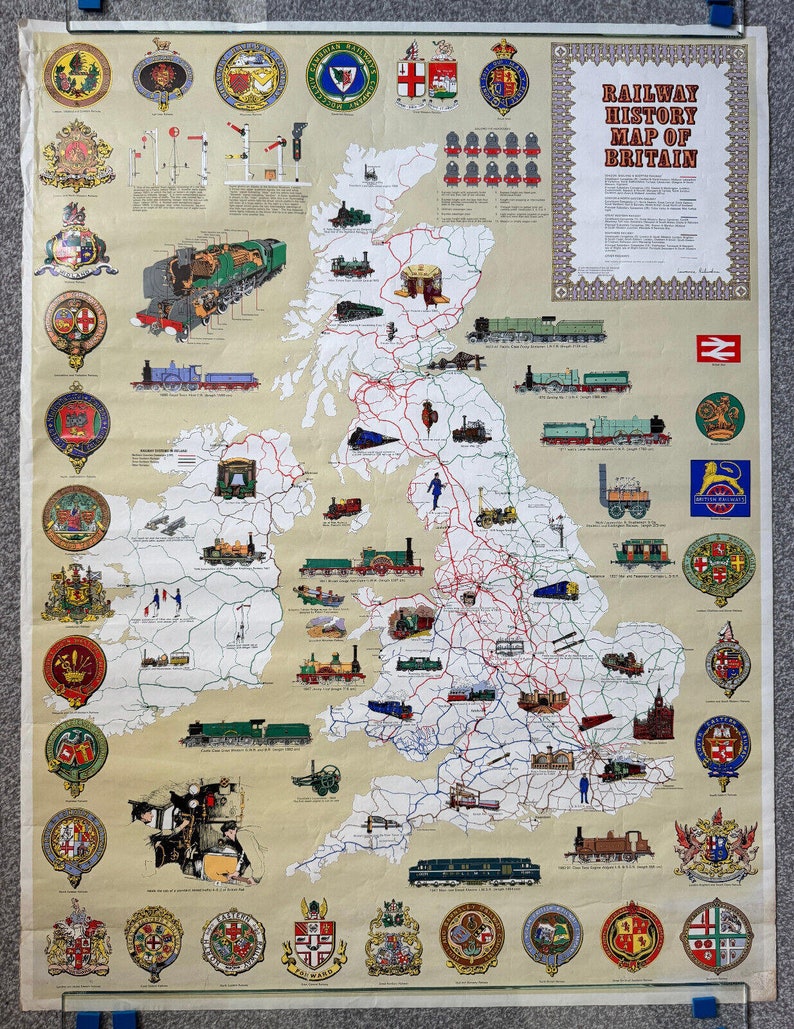 1975 'railway History Map of Britain' Train Poster John Bartholomew ...