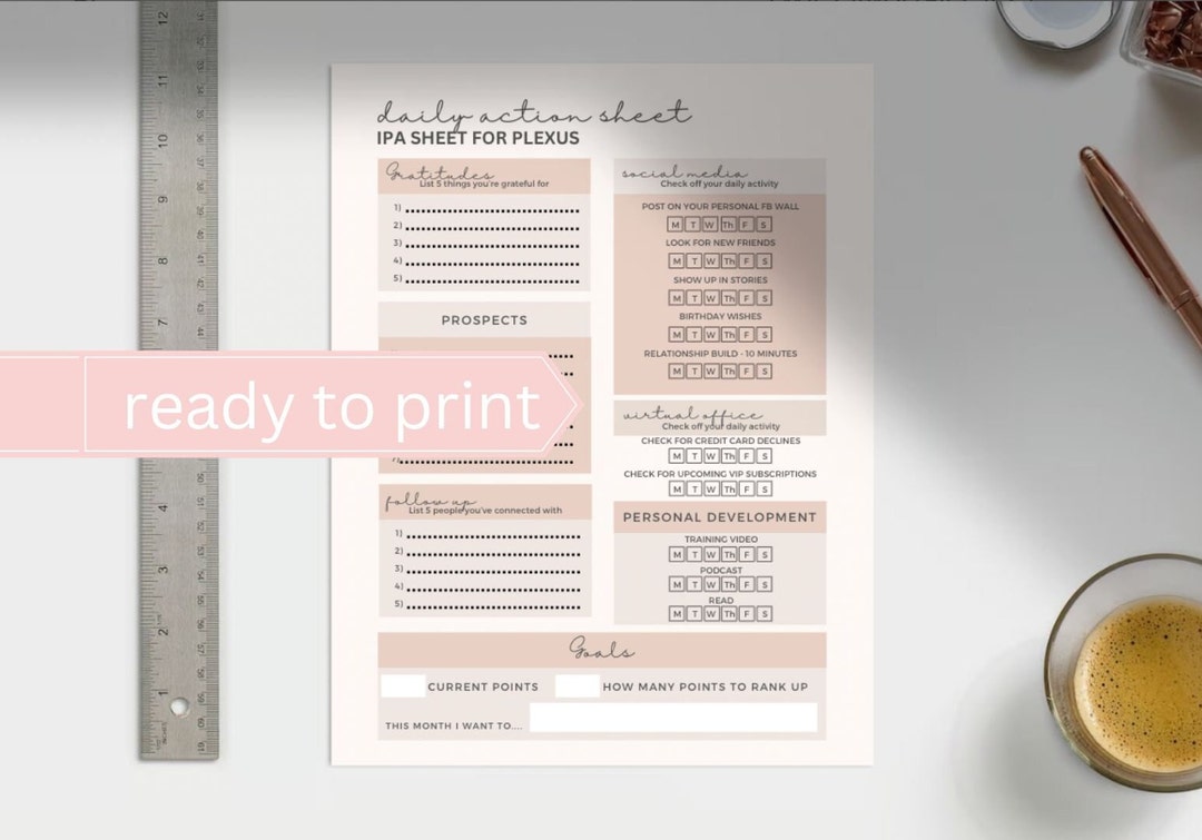 Daily IPA Sheet / Plexus, Daily Tracker, Income Producing Action, Digital, Print, Network ...