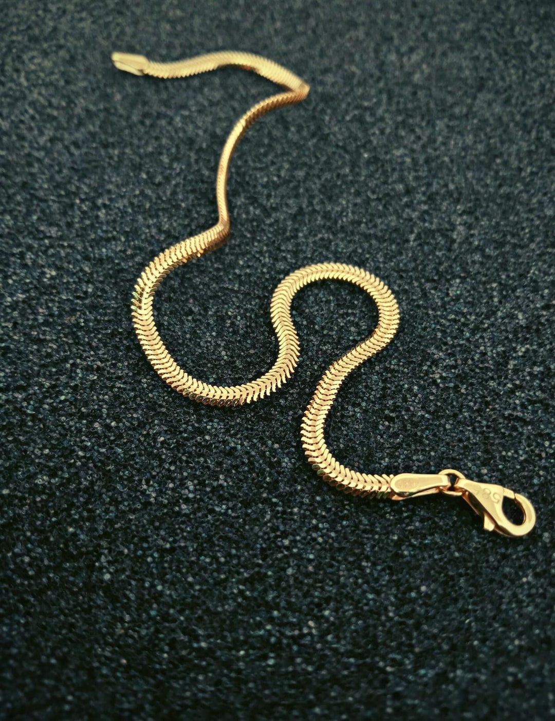 14K Solid Gold Snake Chain Bracelet / Heringbone Gold Bracelet/ Bangle ...