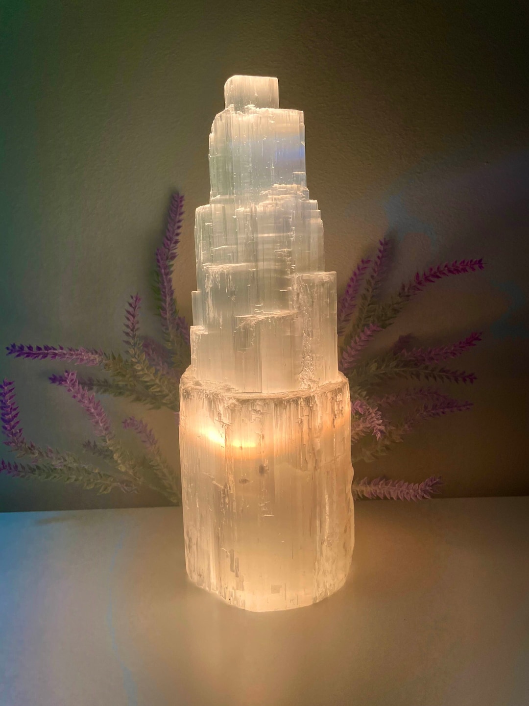 Large Selenite Lamp - Etsy