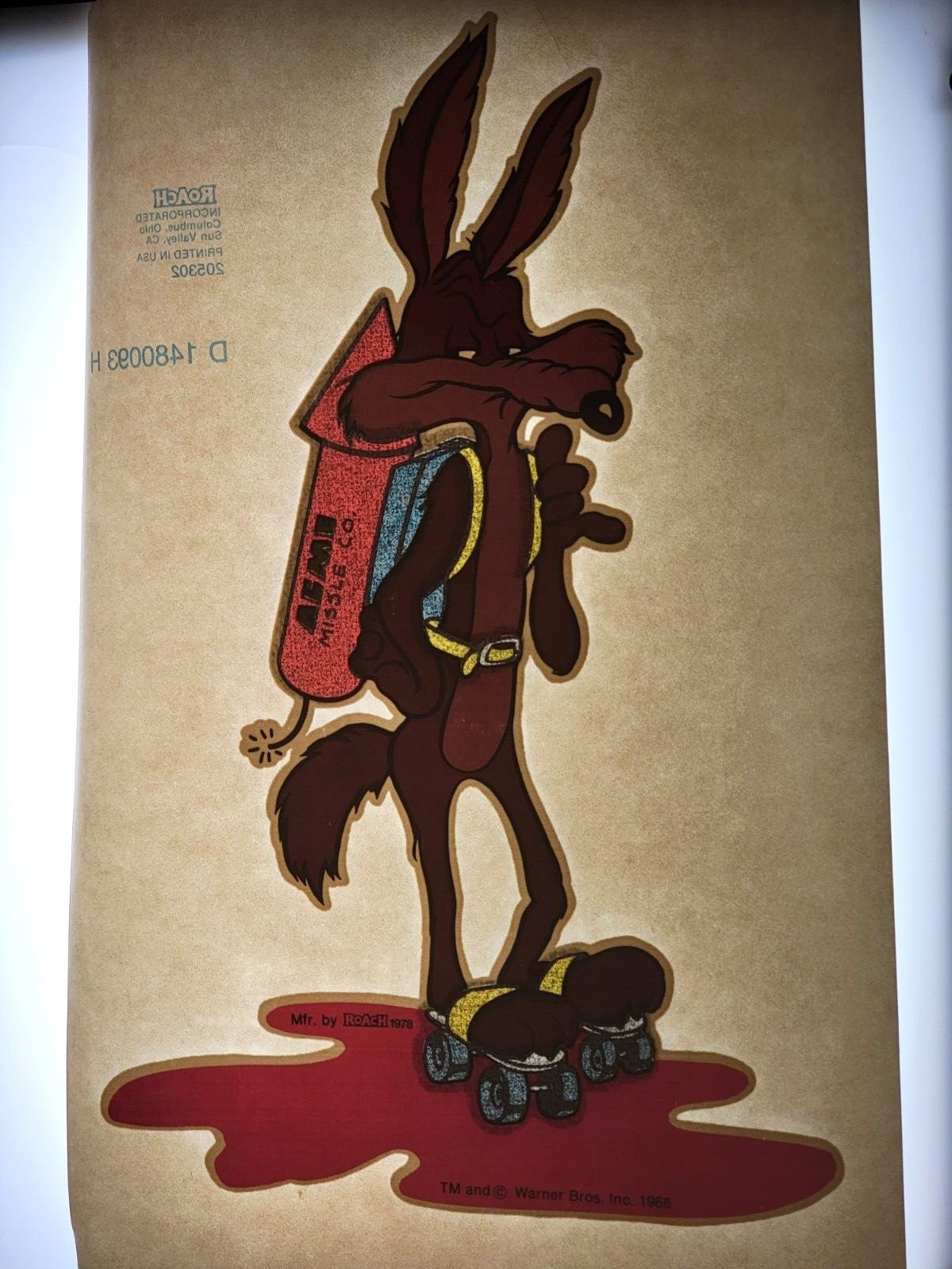 Vtg 1970s ROACH Iron on Transfer - Wile E. Coyote Acme Rocket - 10" NOS ...