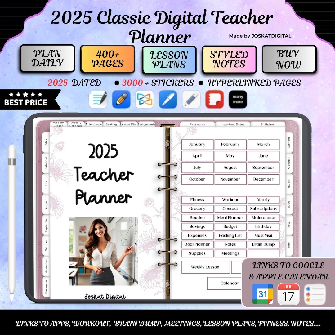 2025 Digital Teacher Planner All-in-one iPad Teacher Planner Lesson ...
