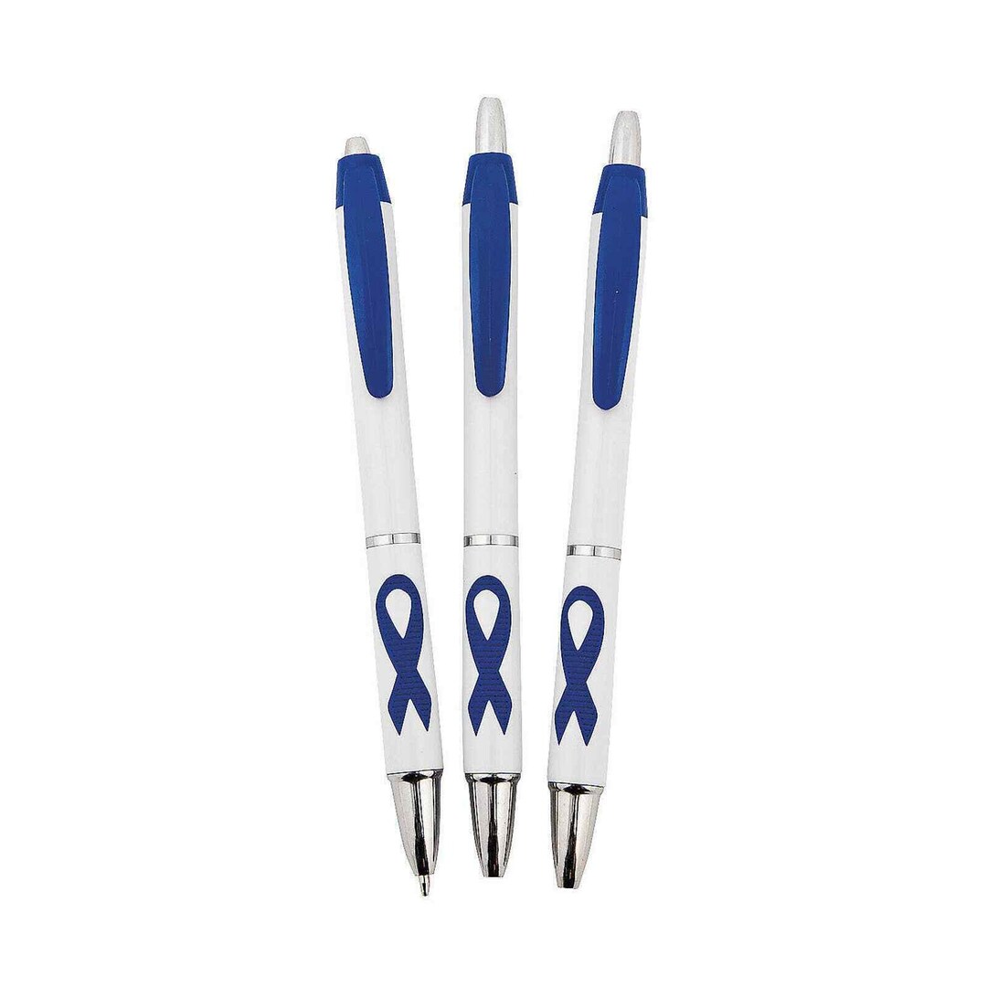 3 Blue Ribbon Ballpoint Pens Colon Cancer Addiction Recovery ARDS ...