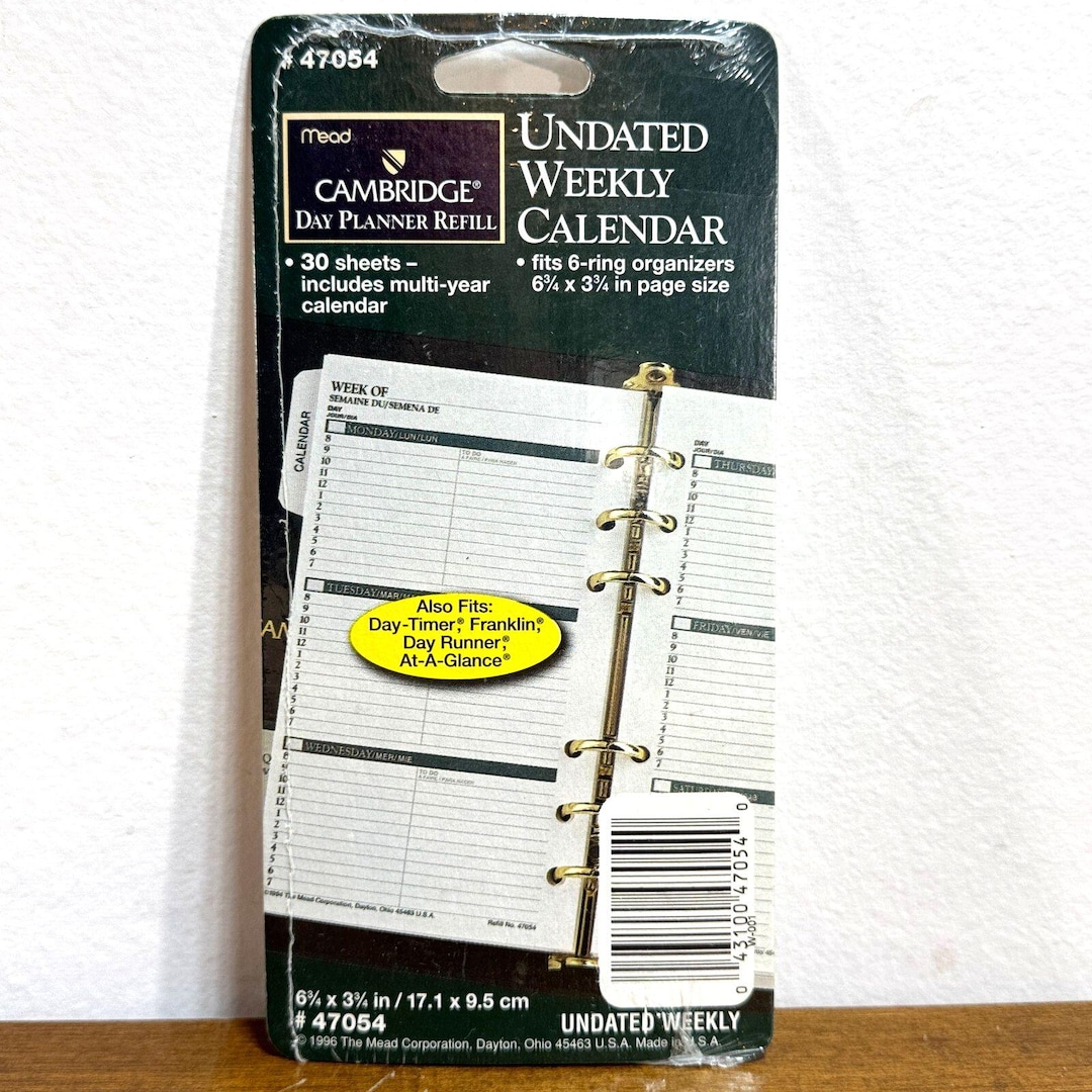 Mead Cambridge Undated Weekly Planner Refill 47054 30 Sheets 6 Ring 6 3 ...