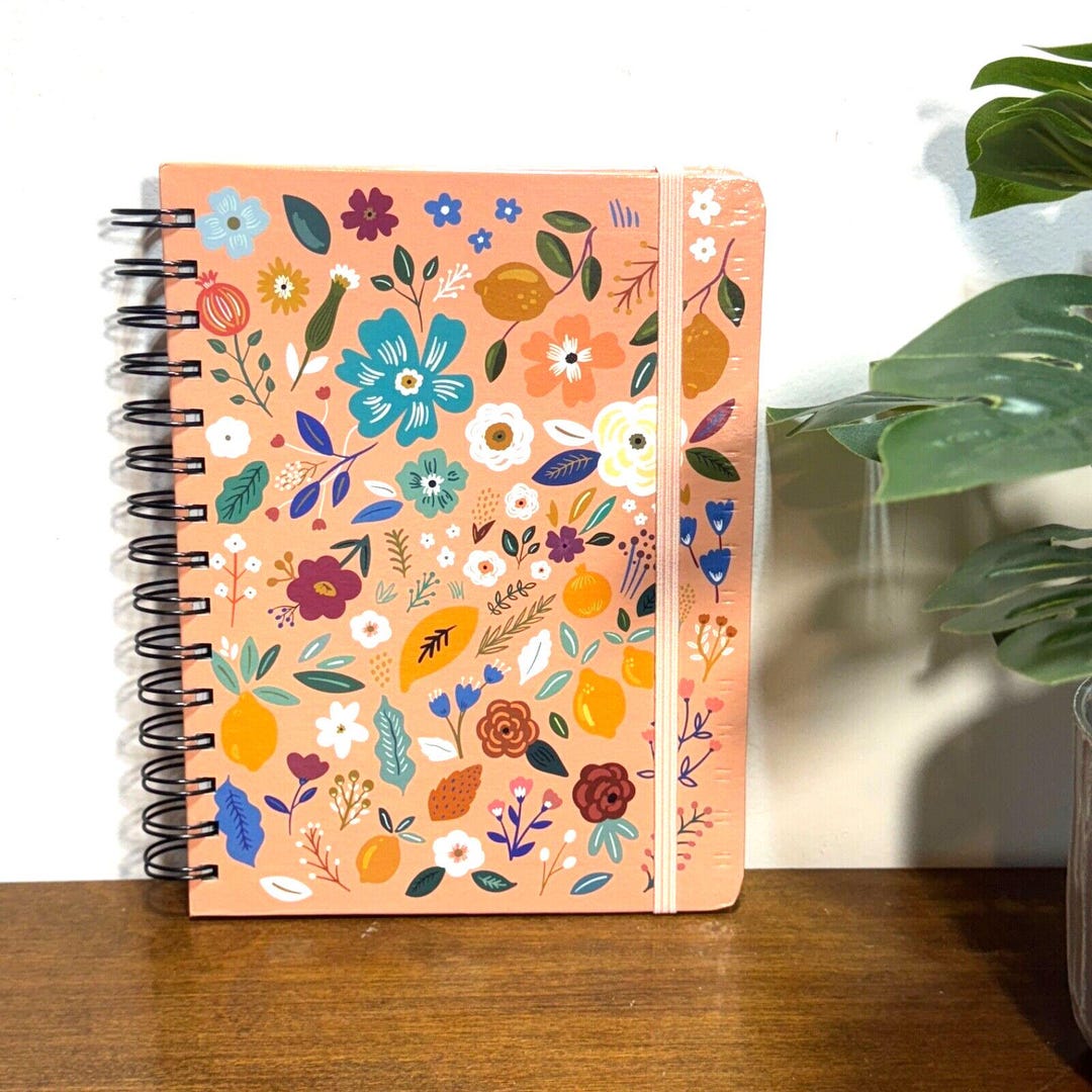 Peach Floral Journal Notebook Spiral Lined 256 Pages 6X8 Elastic Band ...