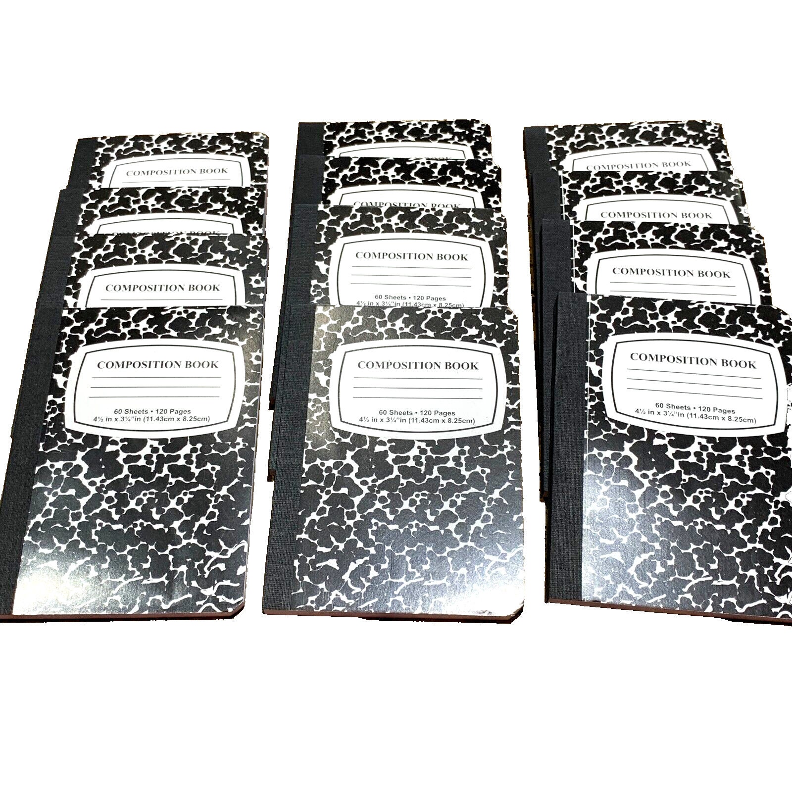 Set Of 12 Mini Composition Notebooks Black Marble, 120 Pages 4.5 X 3.25