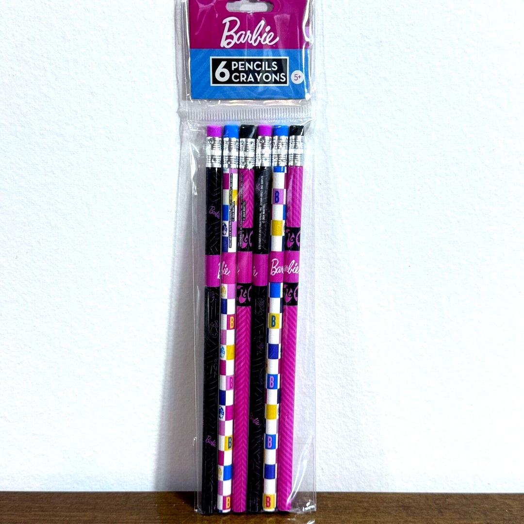 Barbie Pencils Pack of 6 With Erasers Pink Black - Etsy