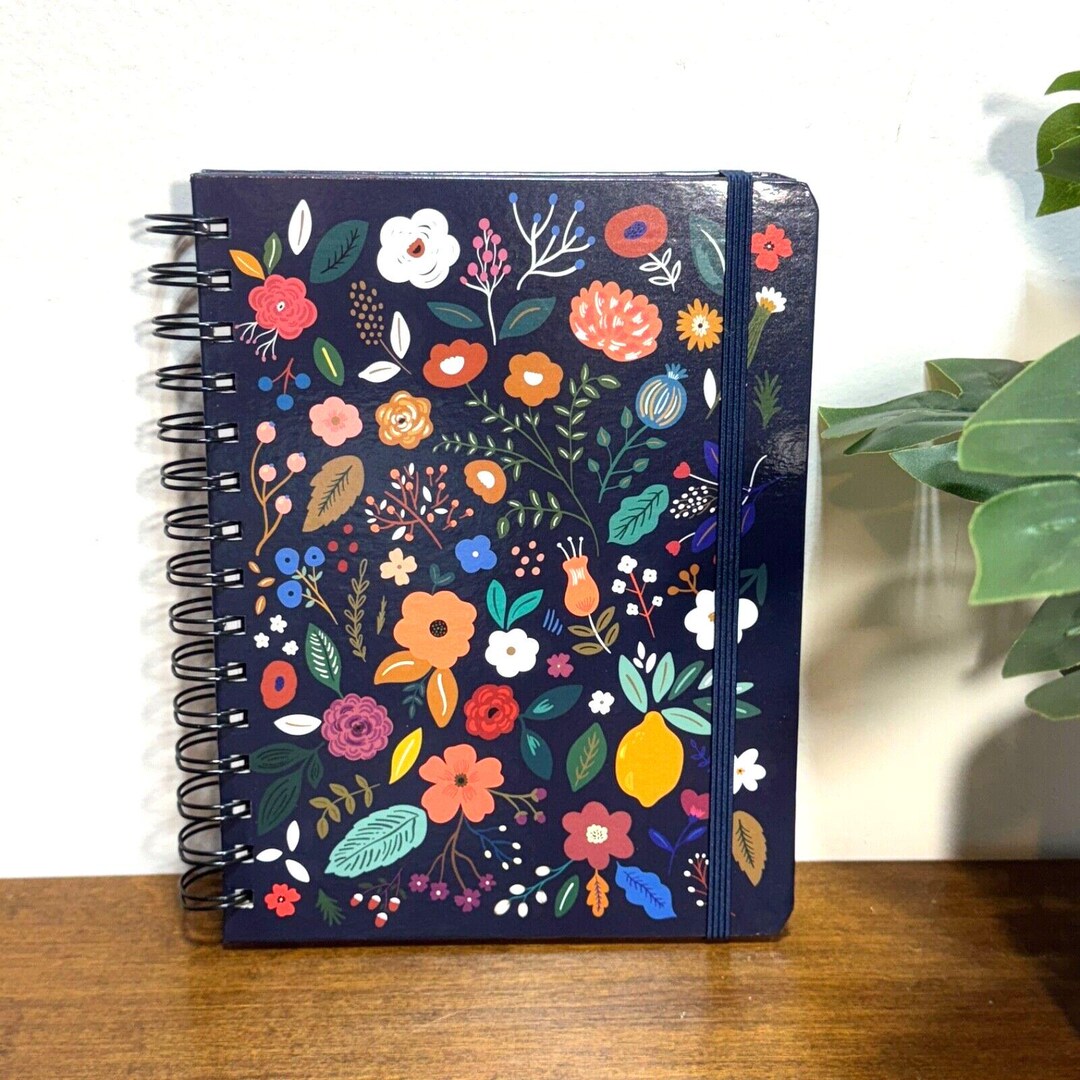 Blue Floral Journal Notebook Spiral Lined 256 Pages 6X8 Elastic Band ...