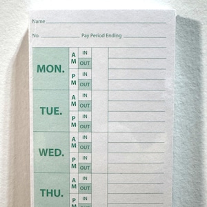 50 Count Weekly Time Clock Cards Timecard for Employee Attendance ...