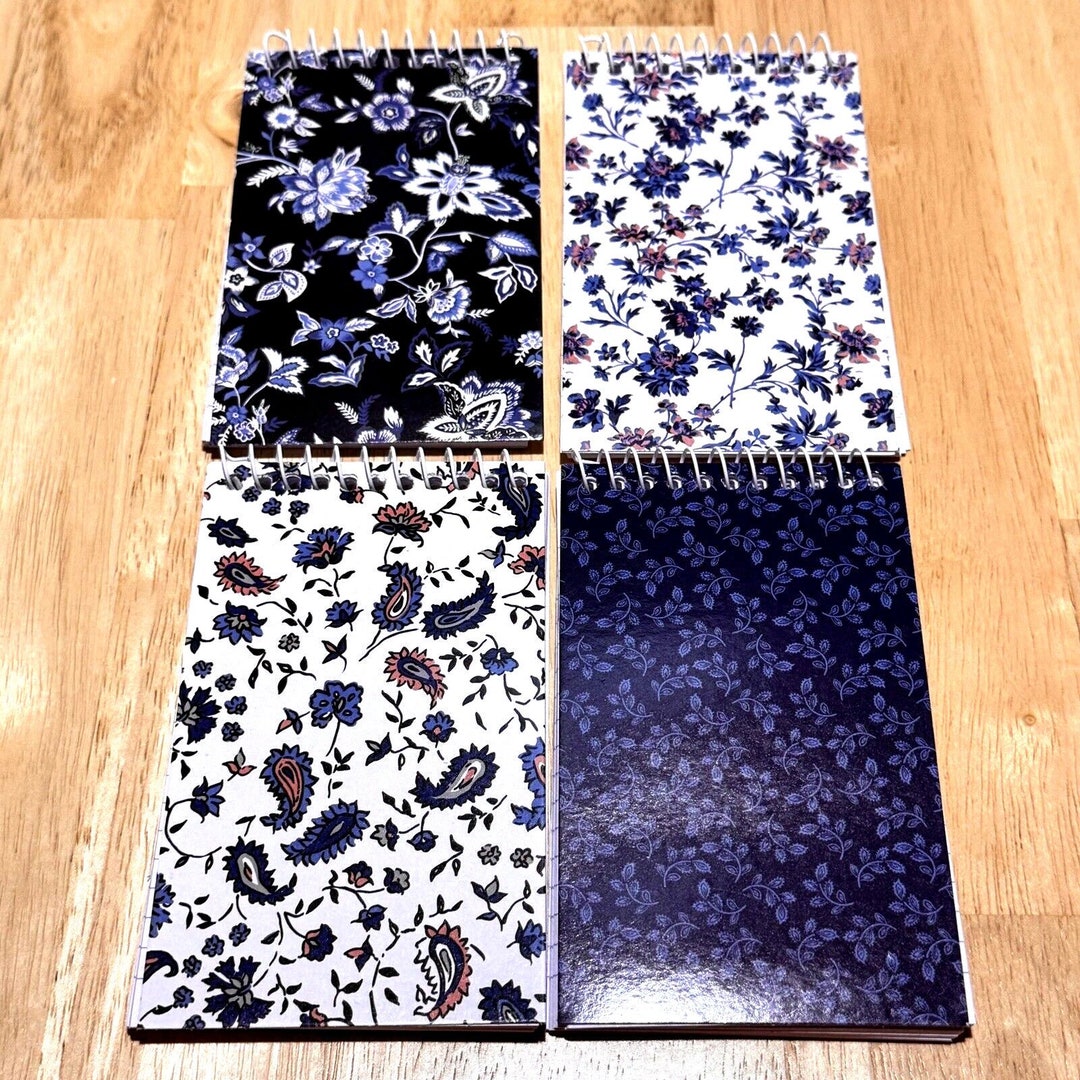 4 Spiral Notebooks 3x5 Blue Floral 60 Ruled Lined Sheets Each Pocket ...