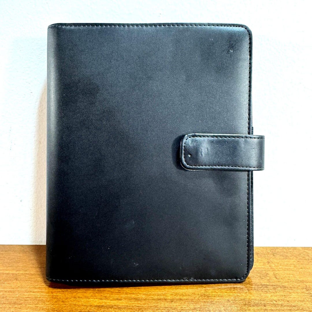 Day-timer Black Leather 7-ring Planner Binder 9x 7 Plus Inserts Size 4 ...