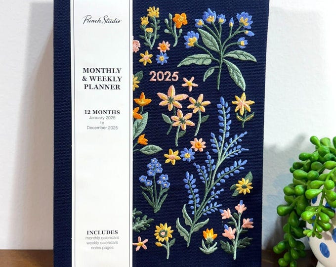 Punch Studio 2025 Planner Embroidered Cover Monthly and Weekly Layouts ...