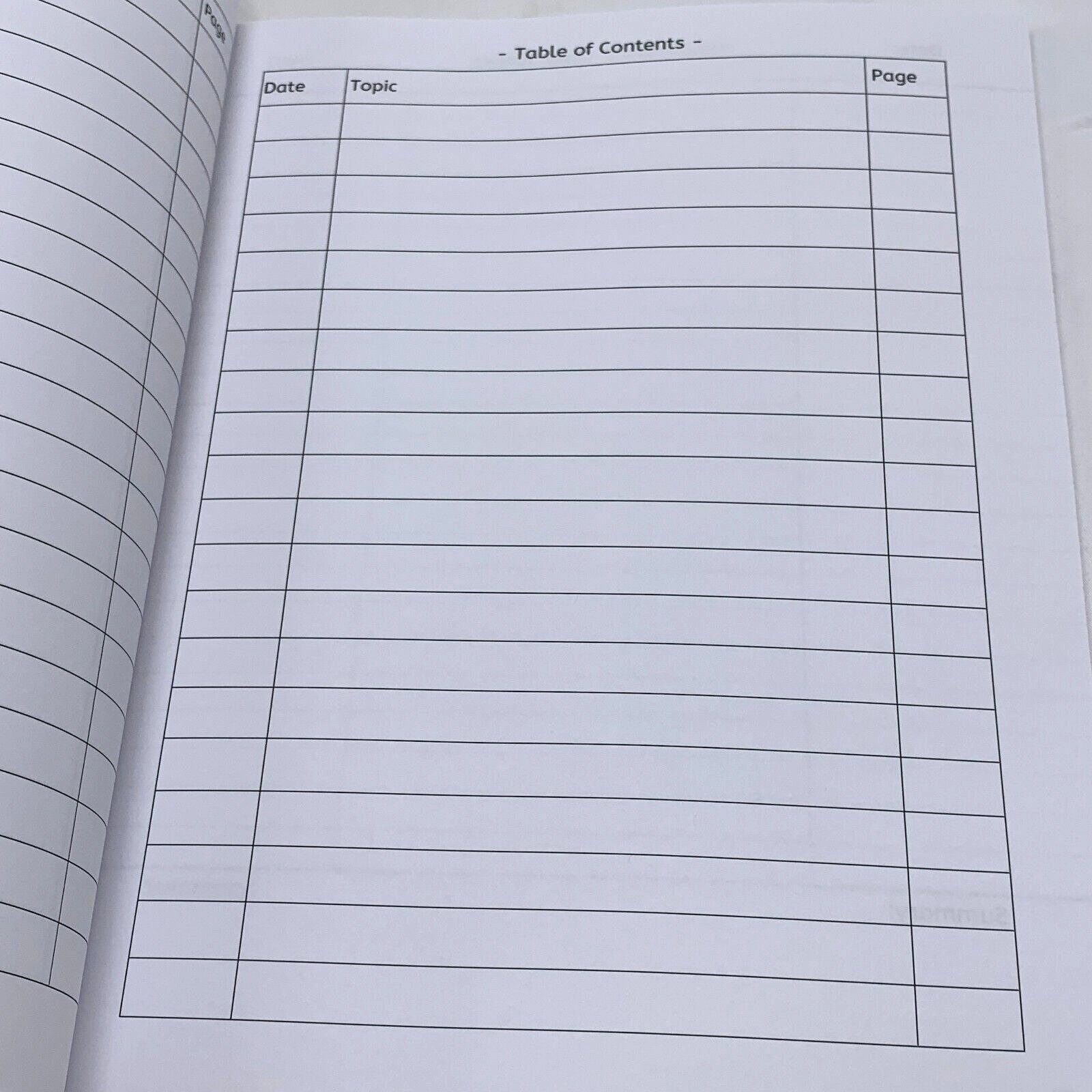 Cornell Note Taking With Ruled Lines, Table of Contents and Numbered ...