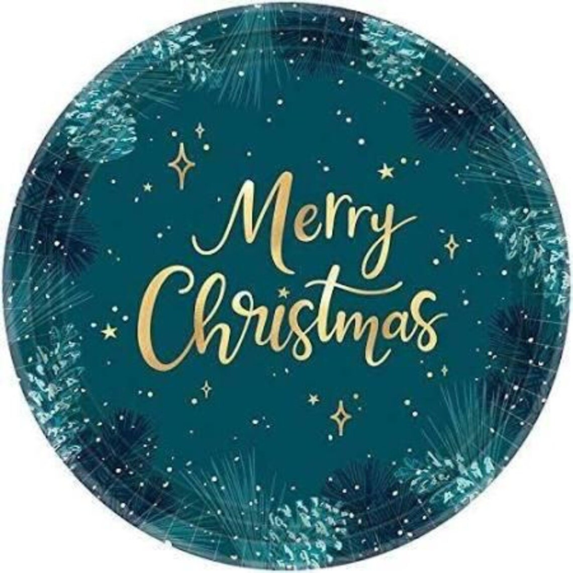 Merry Christmas Teal Dinner 10 Plates, Set of 8 Plates With Metallic ...