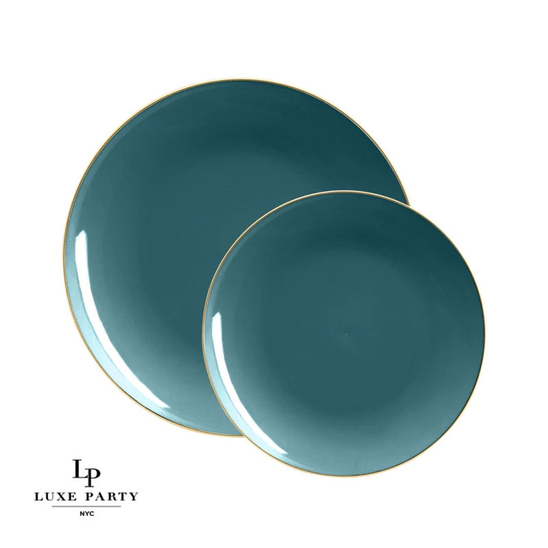 Round Teal • Gold Plastic Plates | 10 Pack - Etsy