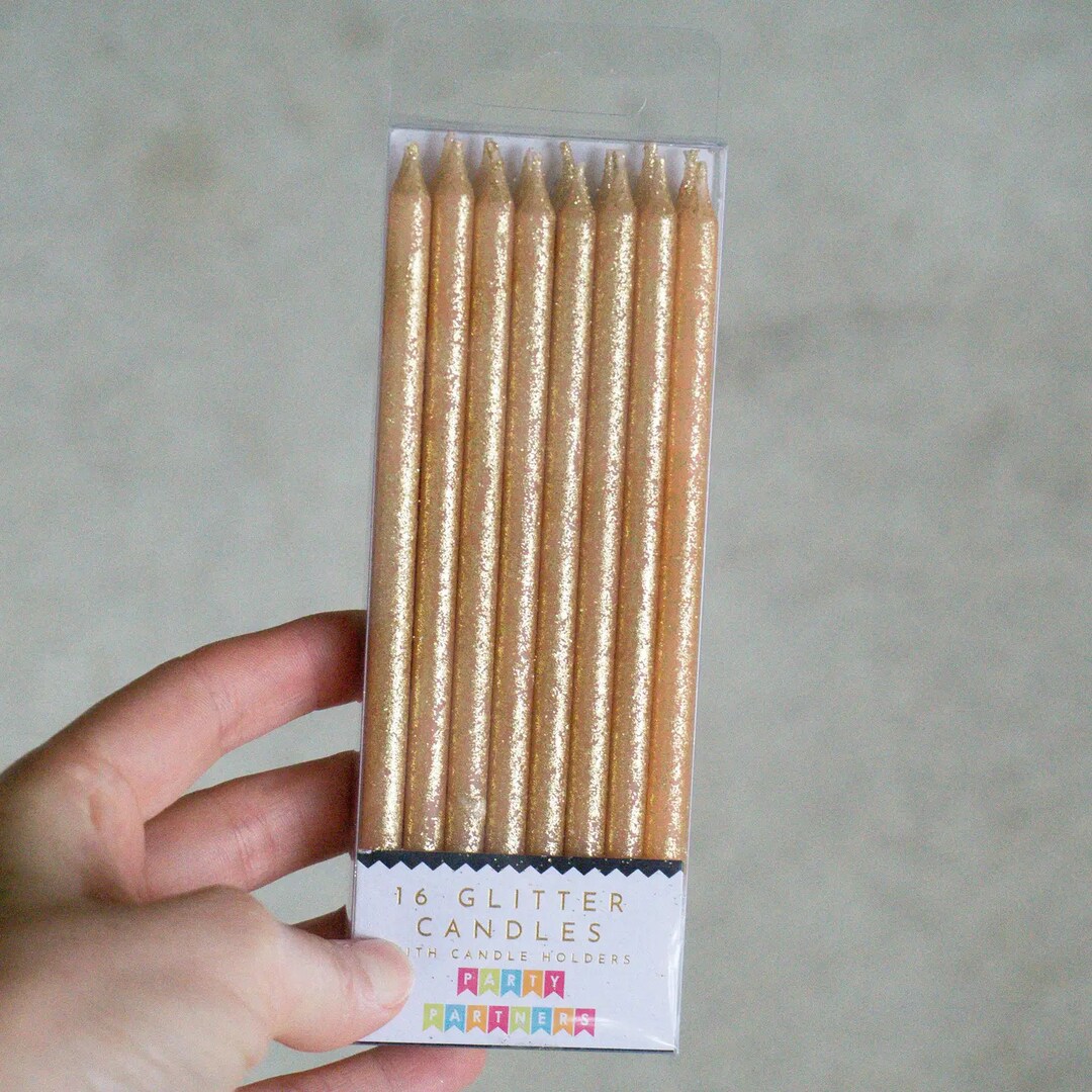 Tall Solid Gold Glitter 16 Candles Set - Etsy