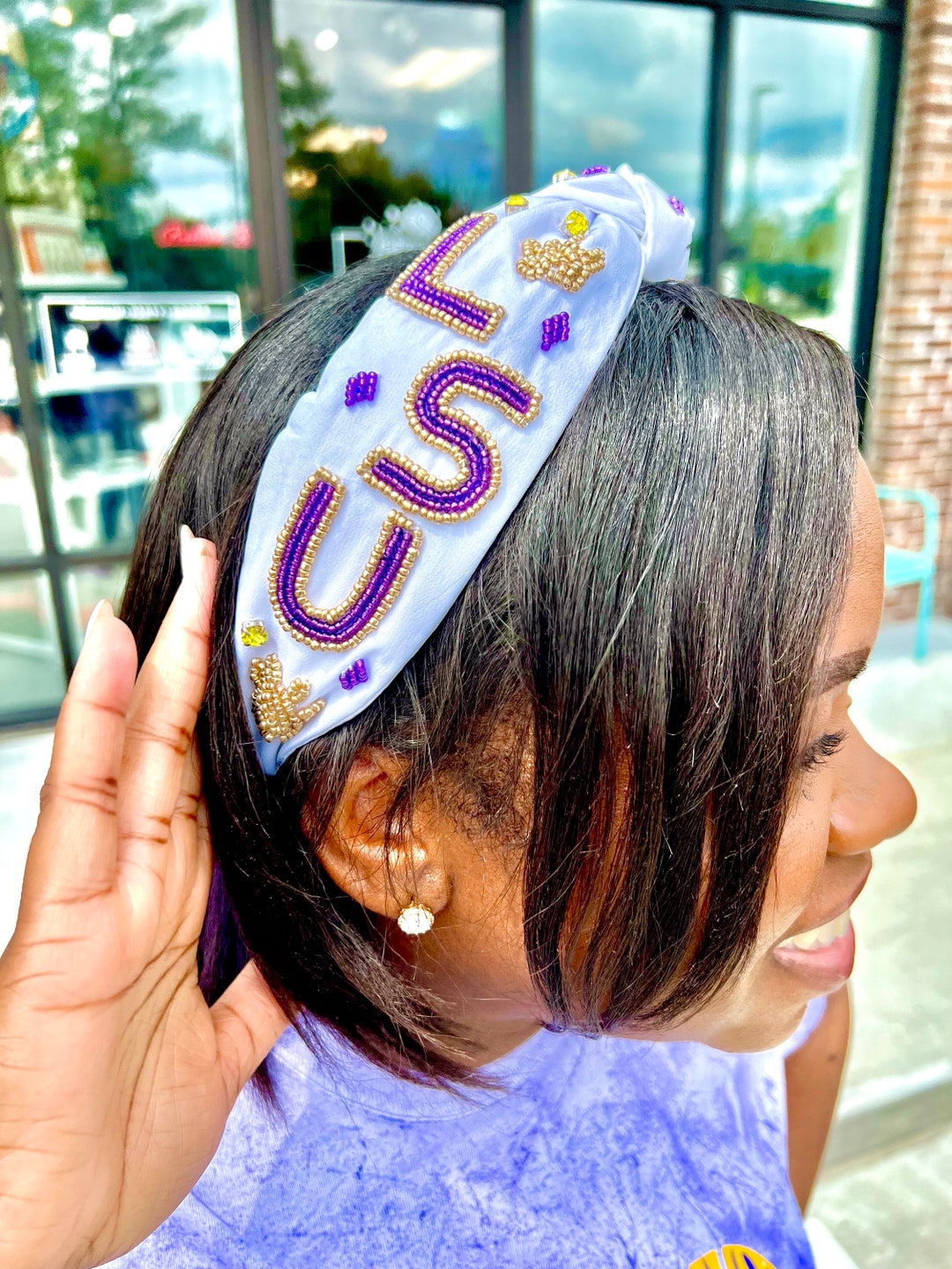LSU Tiger Beaded Headband - Etsy