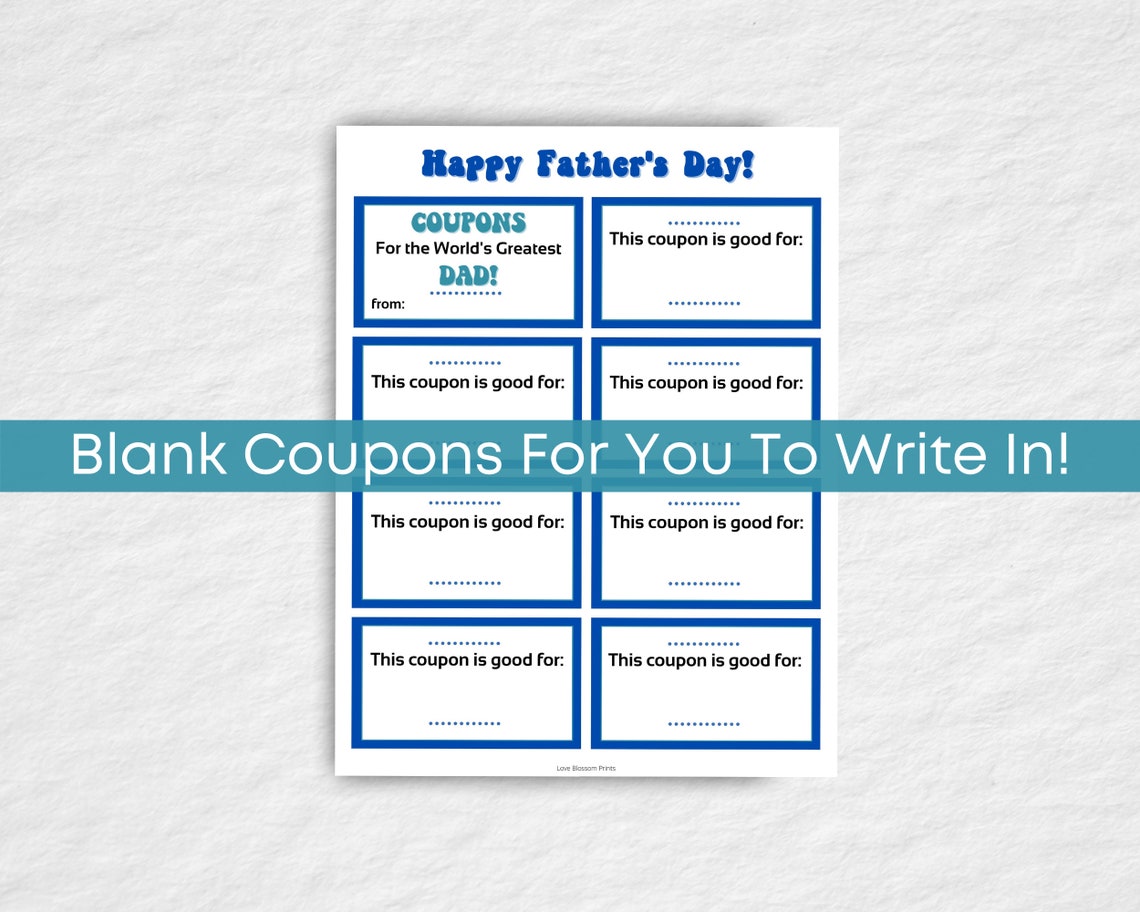 Fathers Day Coupons Printable Coupon DIY Coupon Book Blank - Etsy