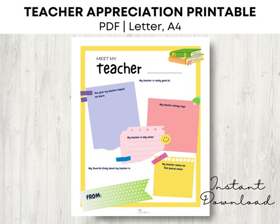 Teacher Appreciation Week Printable End of School Year Gift - Etsy