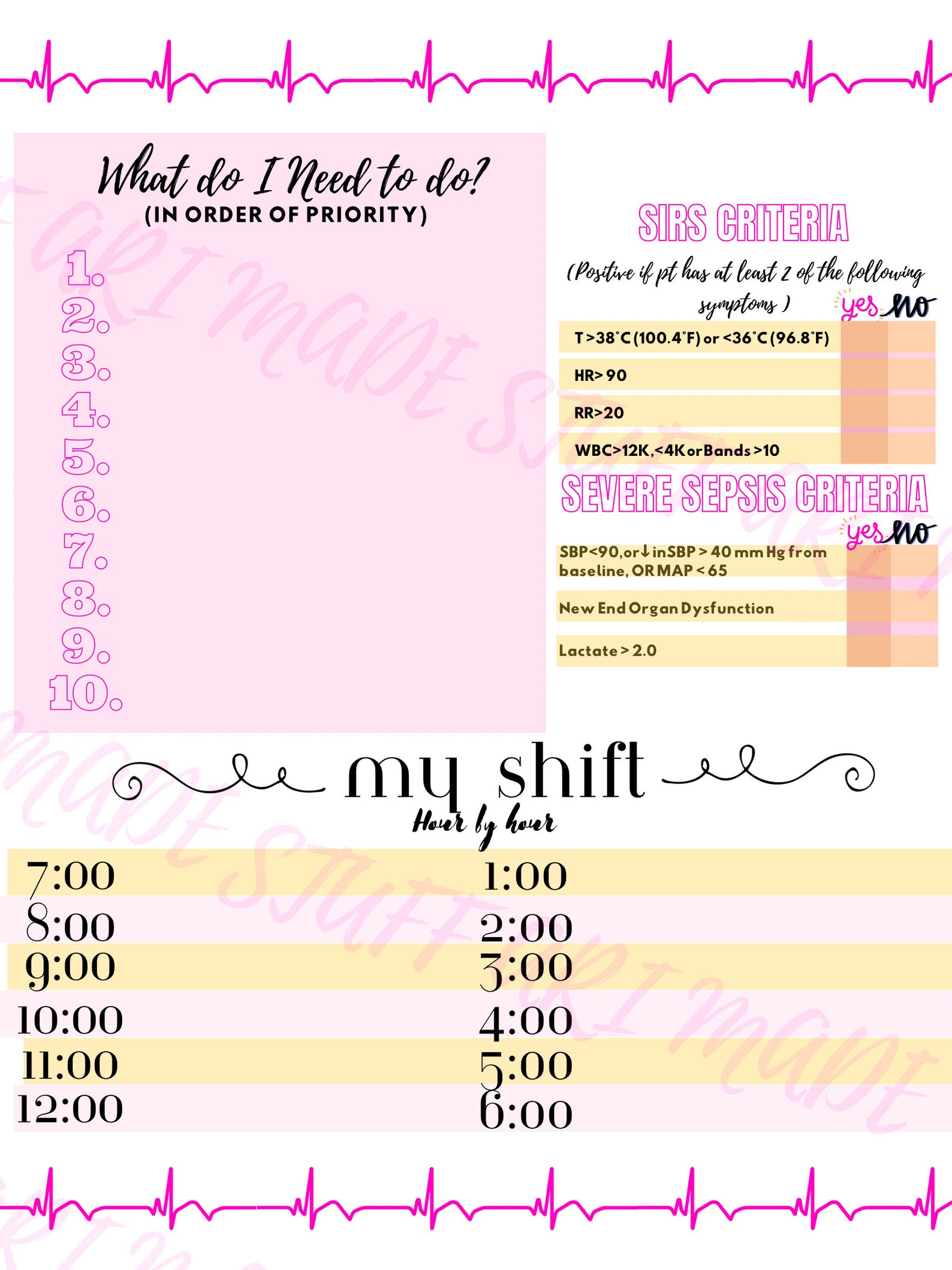ER Nurse Organization Shift Schedule Printable - Etsy