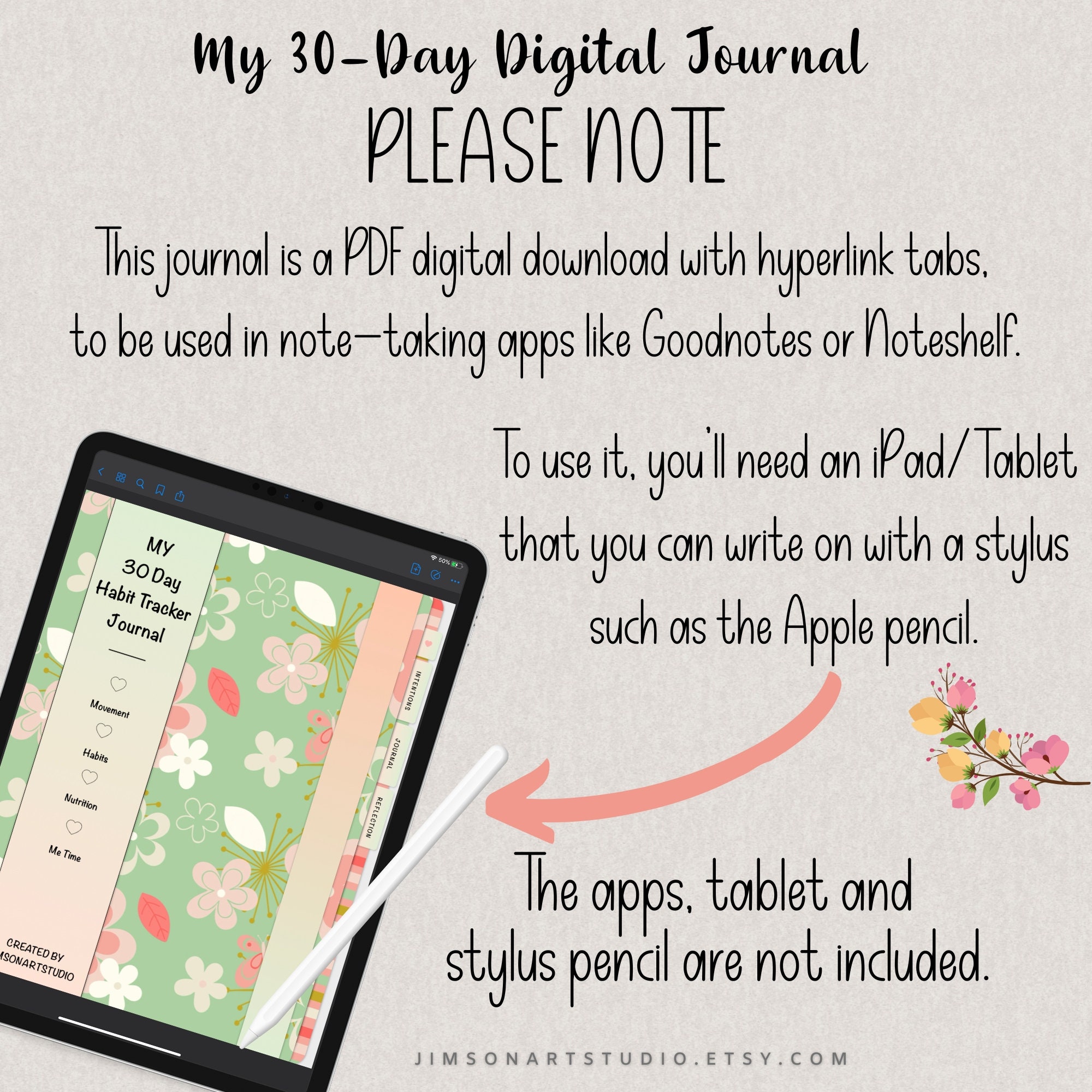 Habit Tracker Digital Journal, Digital Gratitude Journal, Journal ...
