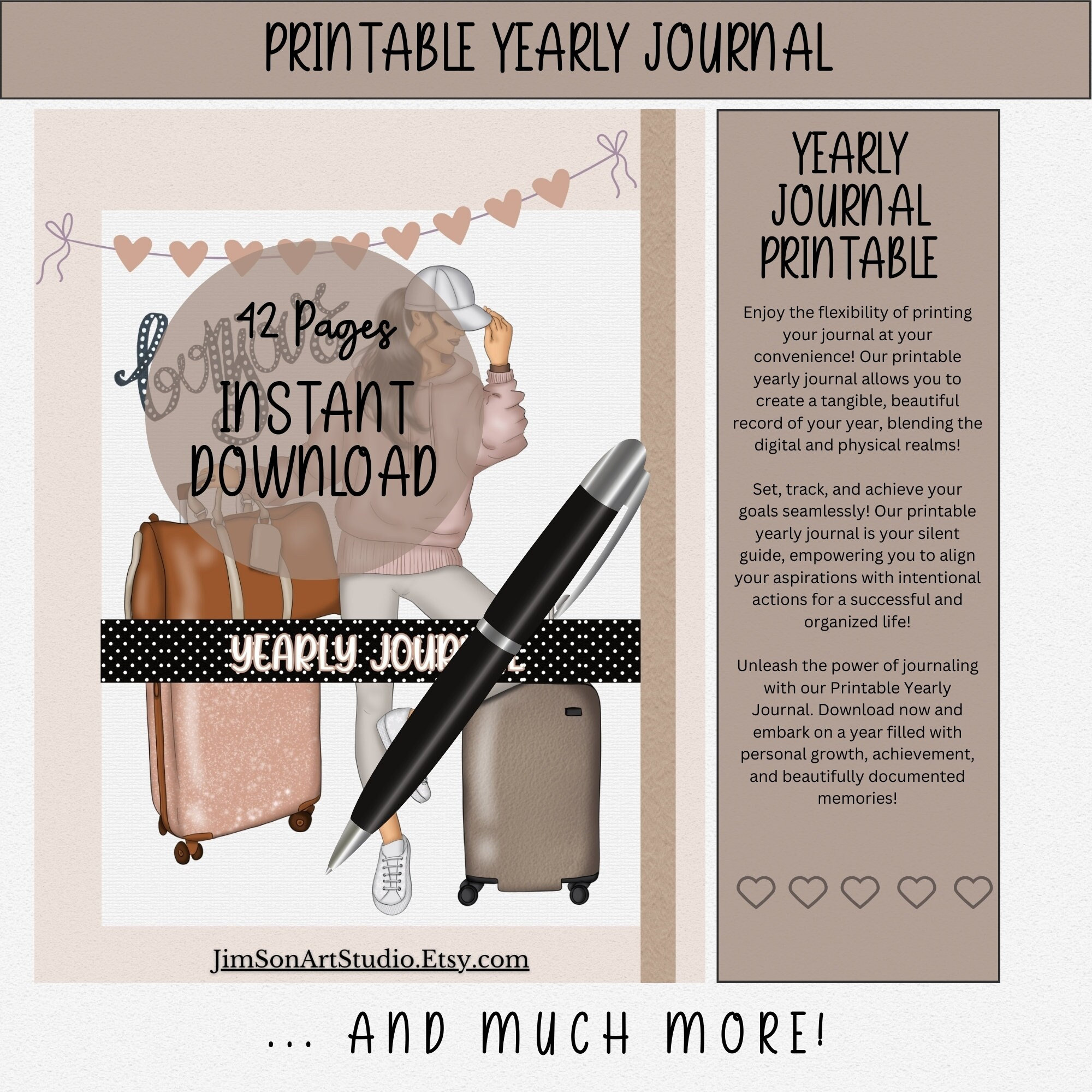 Printable Journal, Yearly Printable Journal, Printable Planner, Yearly ...