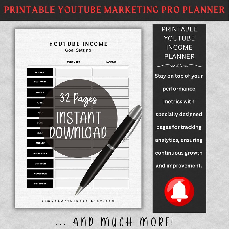 Youtube Printable Marketing Pro Business Planner | Instant Download A4 ...